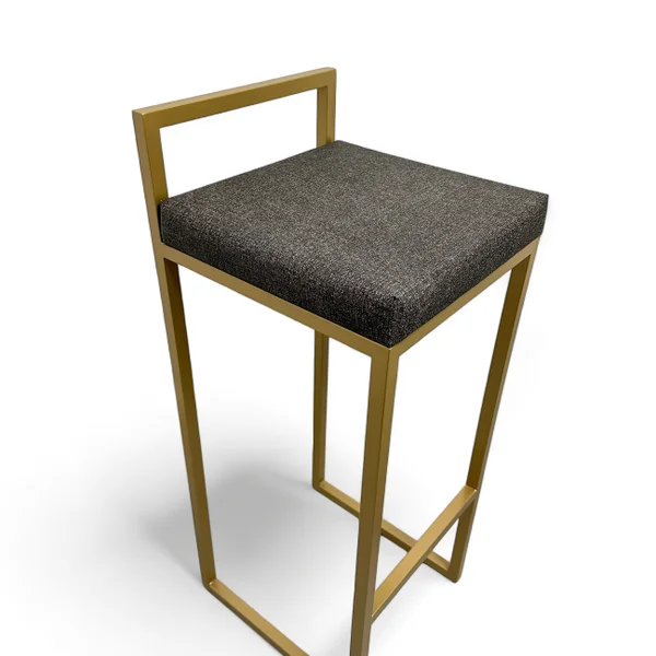 Banqueta Quadro com Encosto Estofada - Metalon Dourado Bege